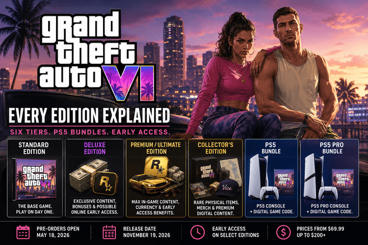 GTA 6 Pre-Order Editions Explained: Six Tiers, PS5 Bundles, and Early ...
